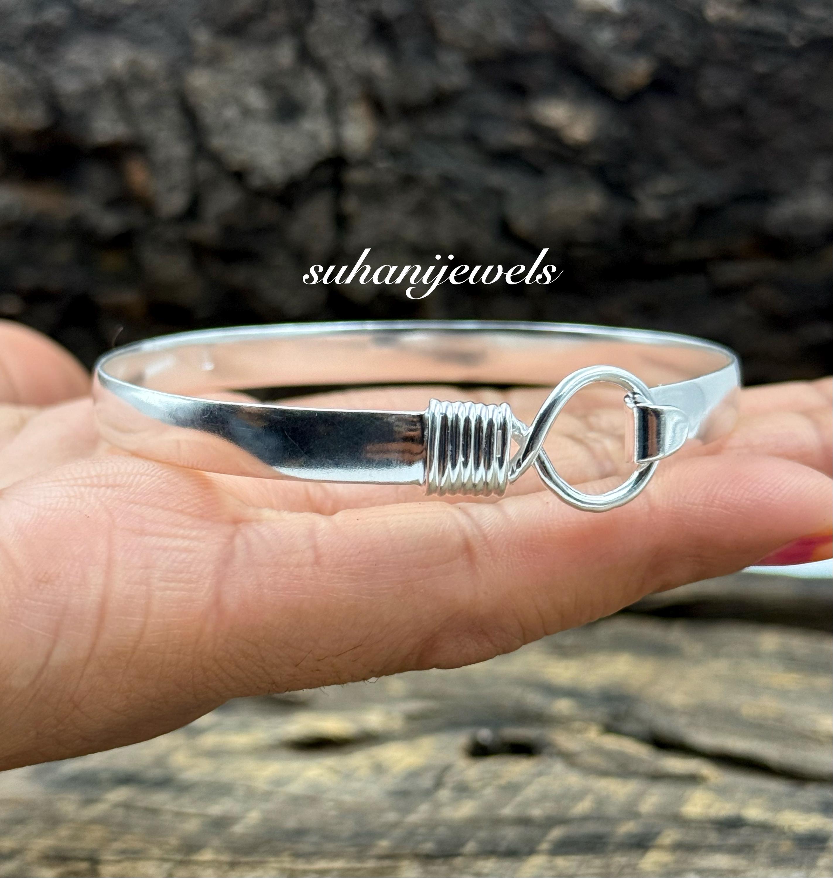 Handmade 925 Sterling Silver Caribbean Hook Bangle Bracelet Adjustable ...