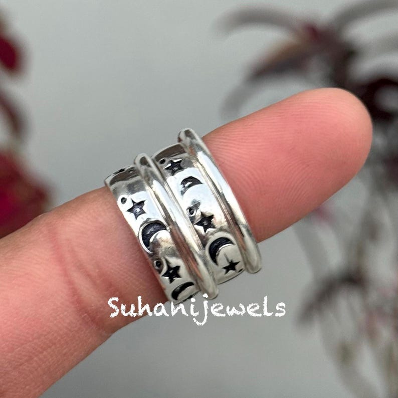 Celestial Sterling Silver Ring Set | Star Moon Stackable Bands - Etsy