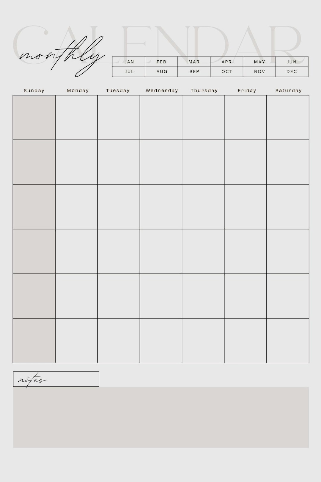 Aesthetic Neutral Monthly Calendar - Etsy