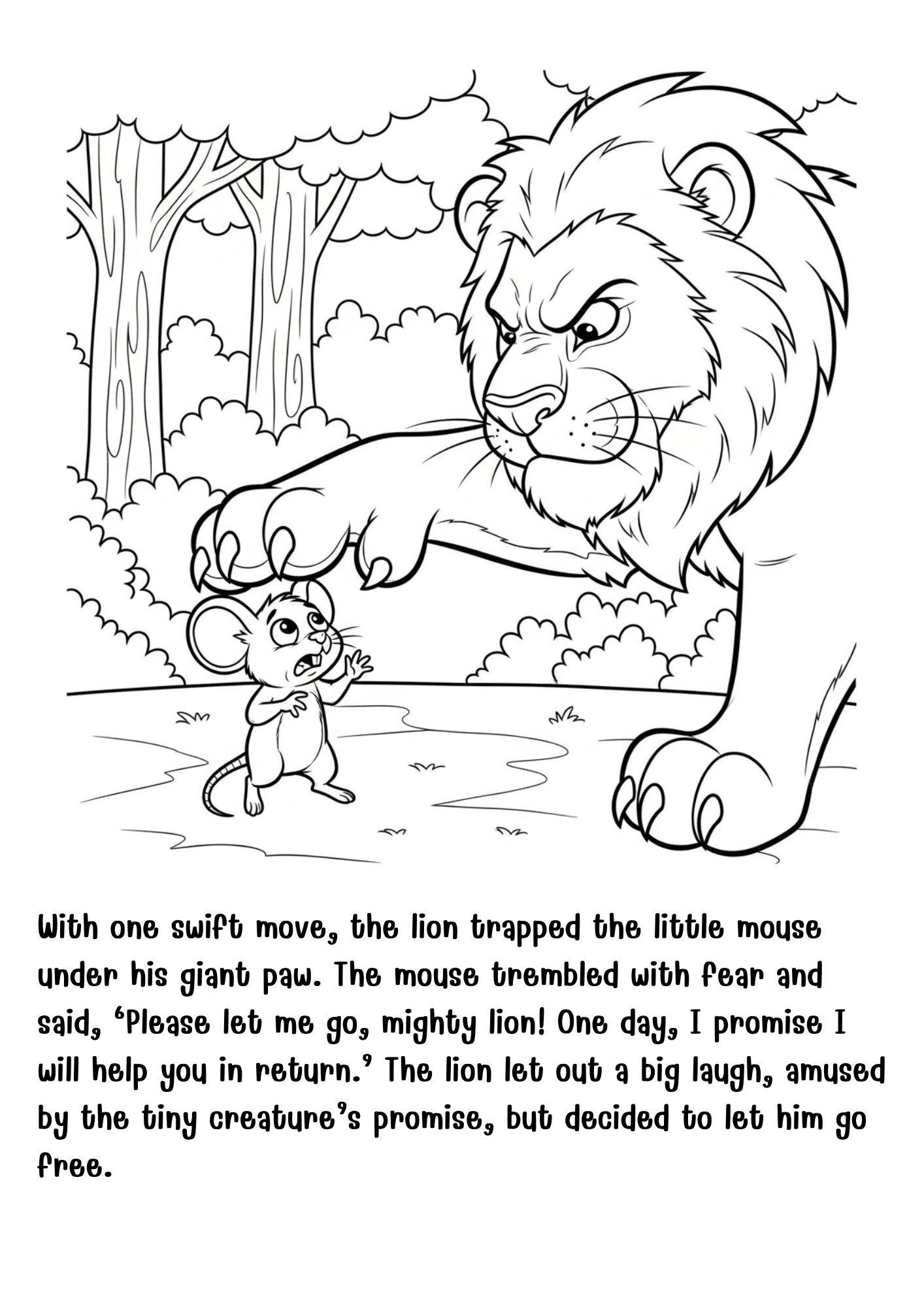 The Lion and the Mouse Coloring Pages | Aesop’s Fable Storybook ...