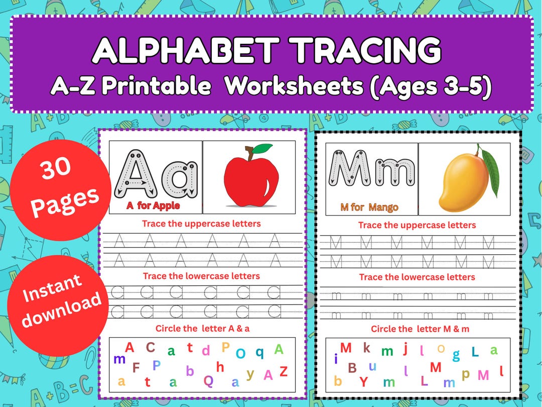 Alphabet Tracing Worksheets A-Z Printable – Preschool Letter Practice ...