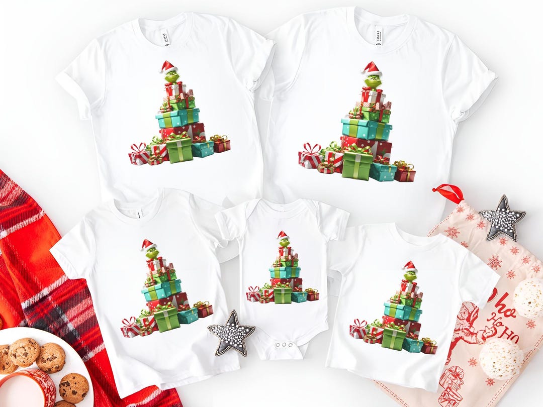 Grinch Gift Stack Christmas Shirt | Funny Present Pile Tee | How the ...