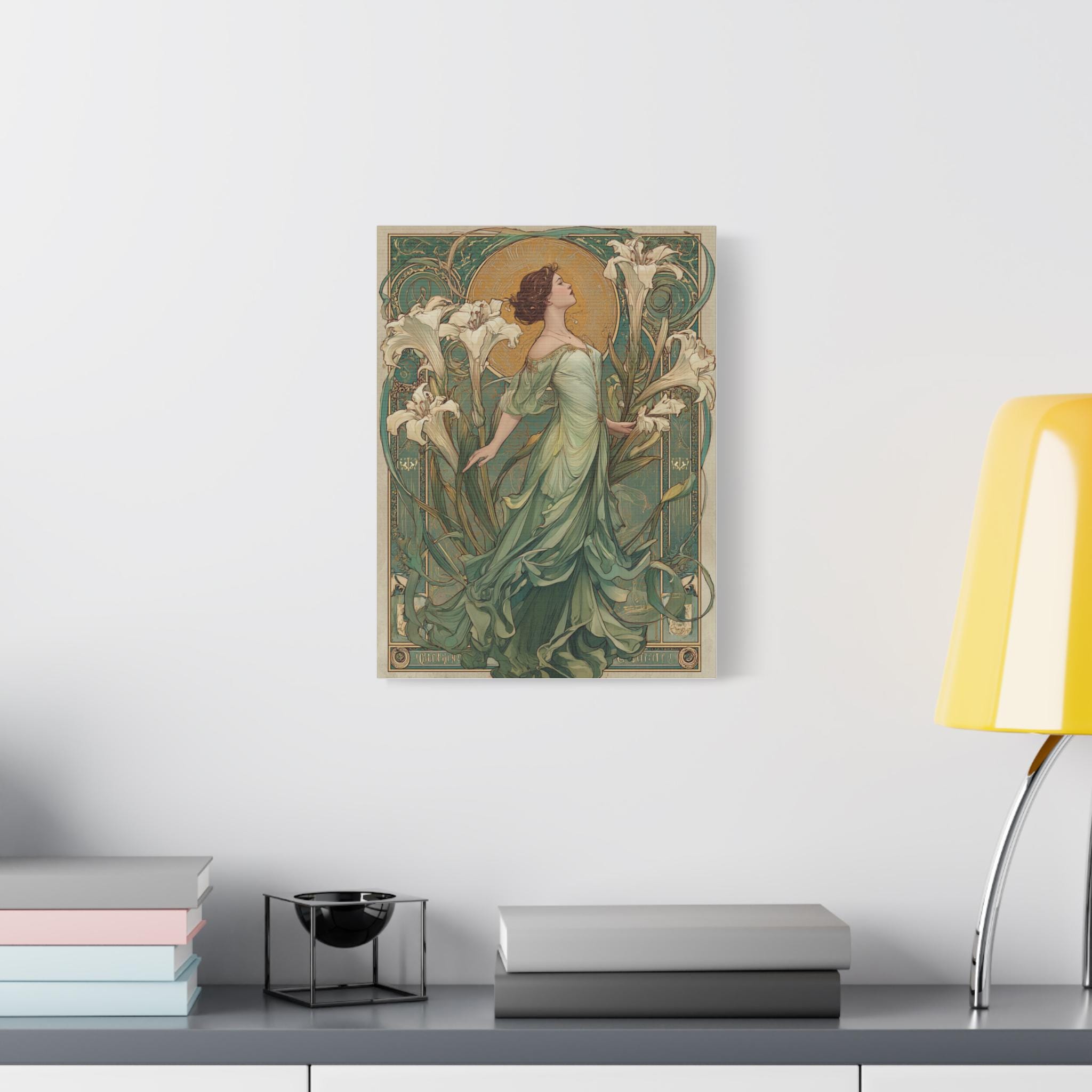 Art Nouveau Woman & Lilies Canvas Print: Mucha Inspired Vintage Art - Etsy