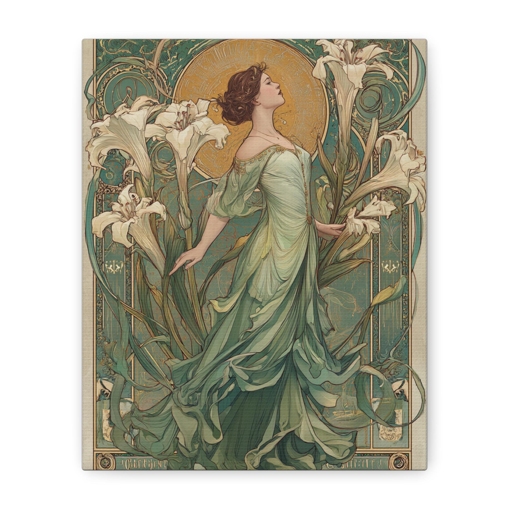 Art Nouveau Woman & Lilies Canvas Print: Mucha Inspired Vintage Art - Etsy