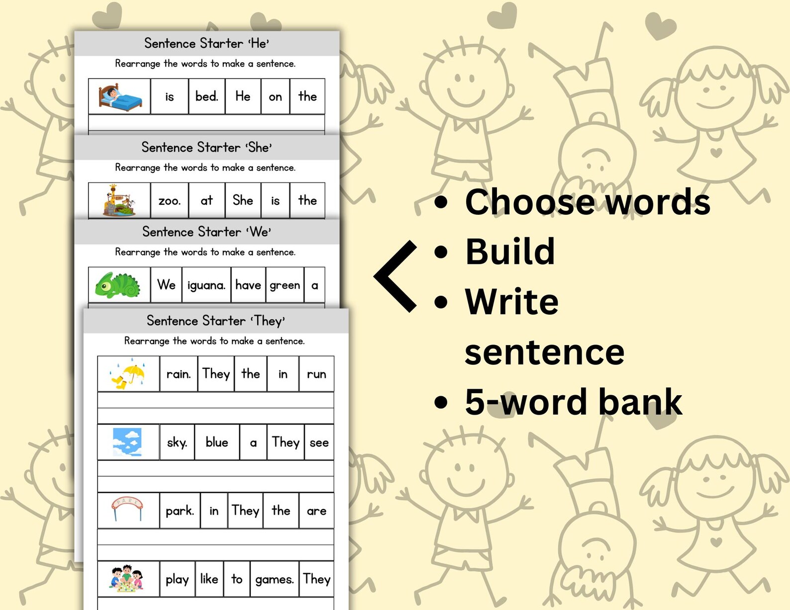 Build a Sentence Worksheets for Kids | Printable Sentence Writing ...