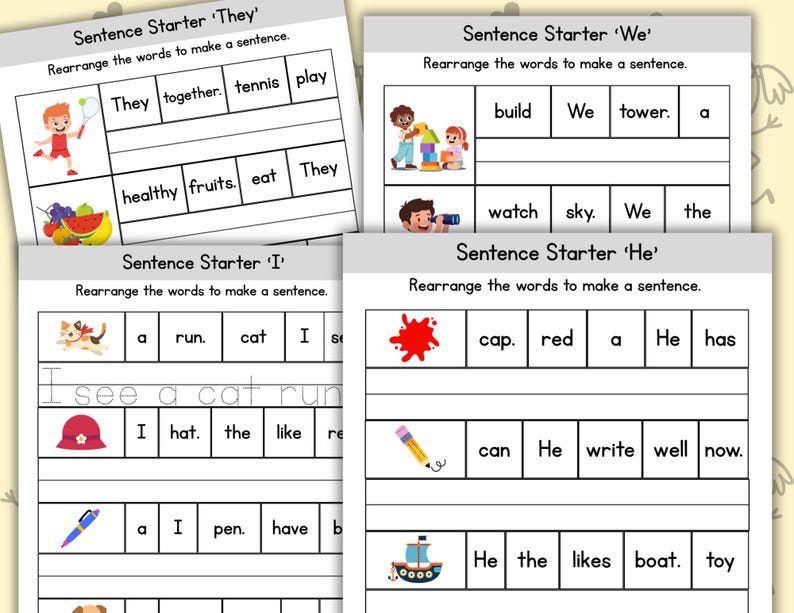 Build a Sentence Worksheets for Kids | Printable Sentence Writing ...