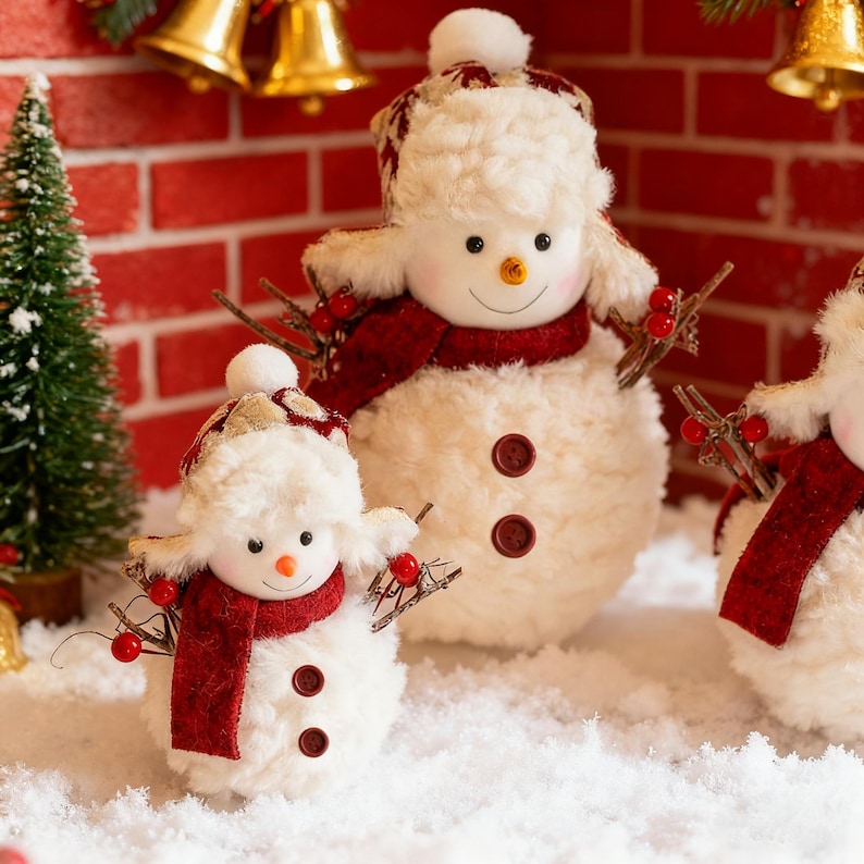 Handmade Christmas Snowman Plush Decoration, Cute Winter Table Ornament ...