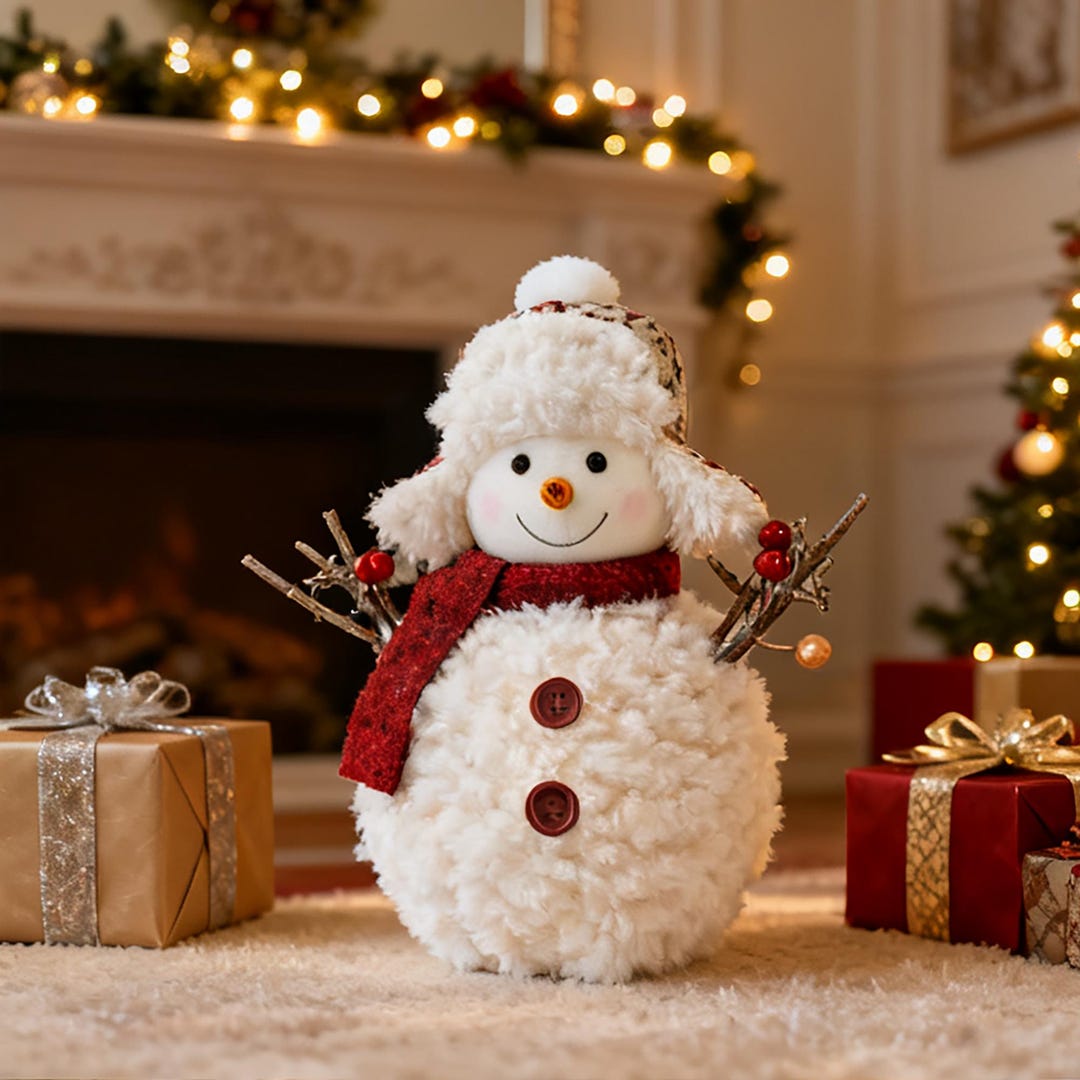 Handmade Christmas Snowman Plush Decoration, Cute Winter Table Ornament ...