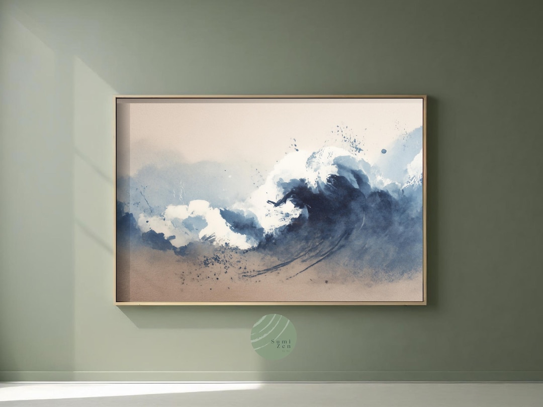 Japandi Abstract Print: Japanese Ocean Wave Minimalist Wall Art ...