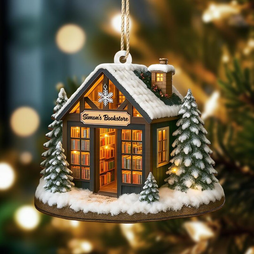Personalized Bookstore Ornament, Custom Name Bookshop Christmas Decor ...