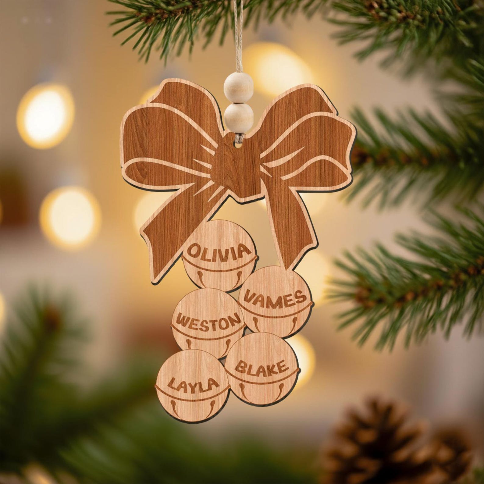 Family Christmas Bells Names Sign, Custom Bells Name Ornament ...