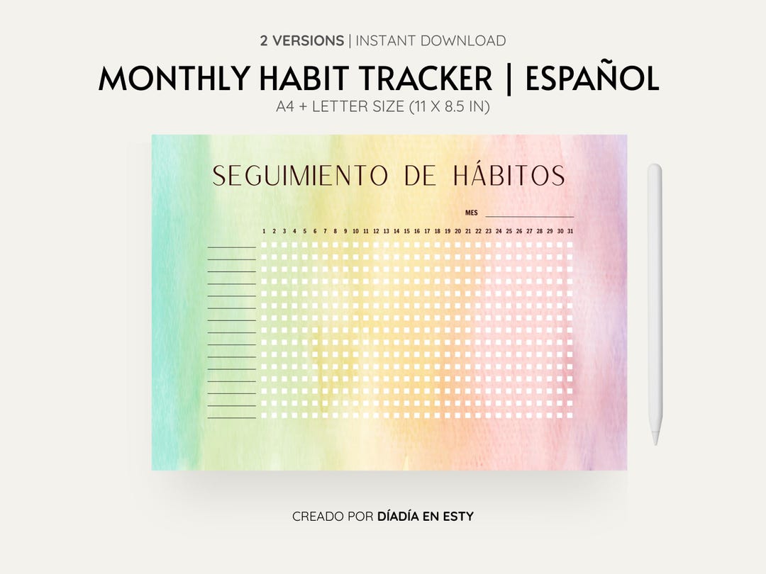 Monthly Habit Tracker Printable, Spanish “seguimiento De Hábitos ...