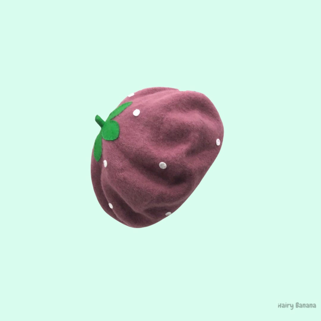 Raspberry Beret, Dusky Dark Pink Beret With Hand Sewn Raspberry Design ...