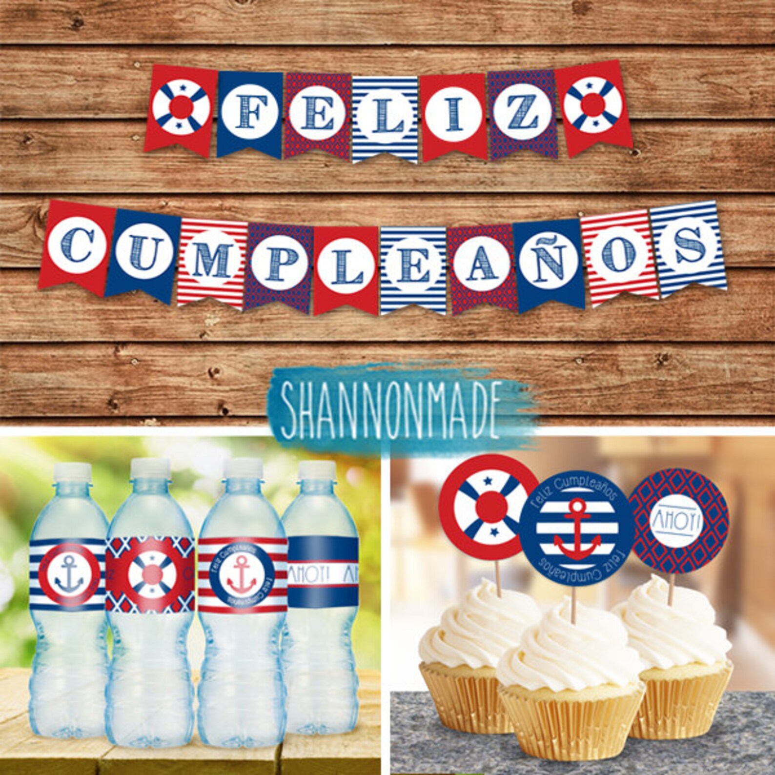 Feliz Cumpleaños Español Party Pack - Banner, Cupcake Toppers and Water ...