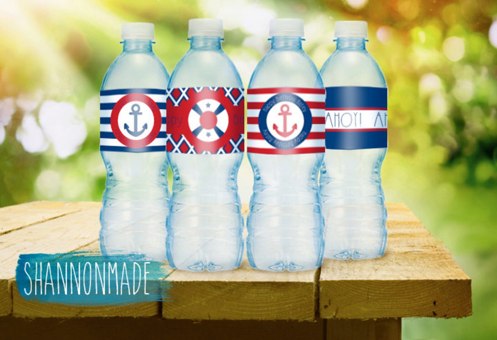 Happy Birthday Nautical Party Pack Banner, Cupcake Toppers and Water ...