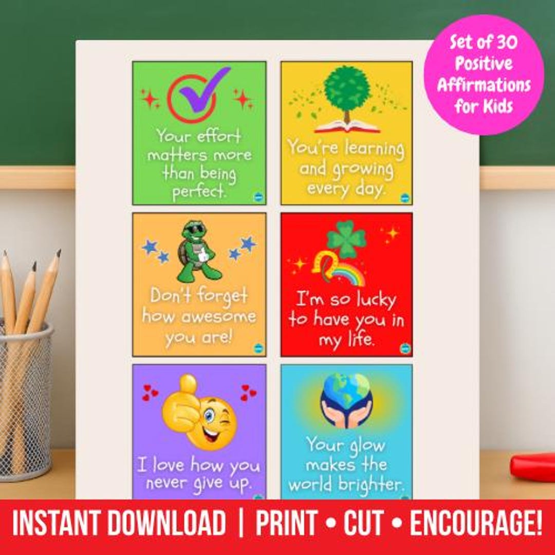 Printable Affirmation Tags for Kids, Encouraging Lunchbox Notes ...