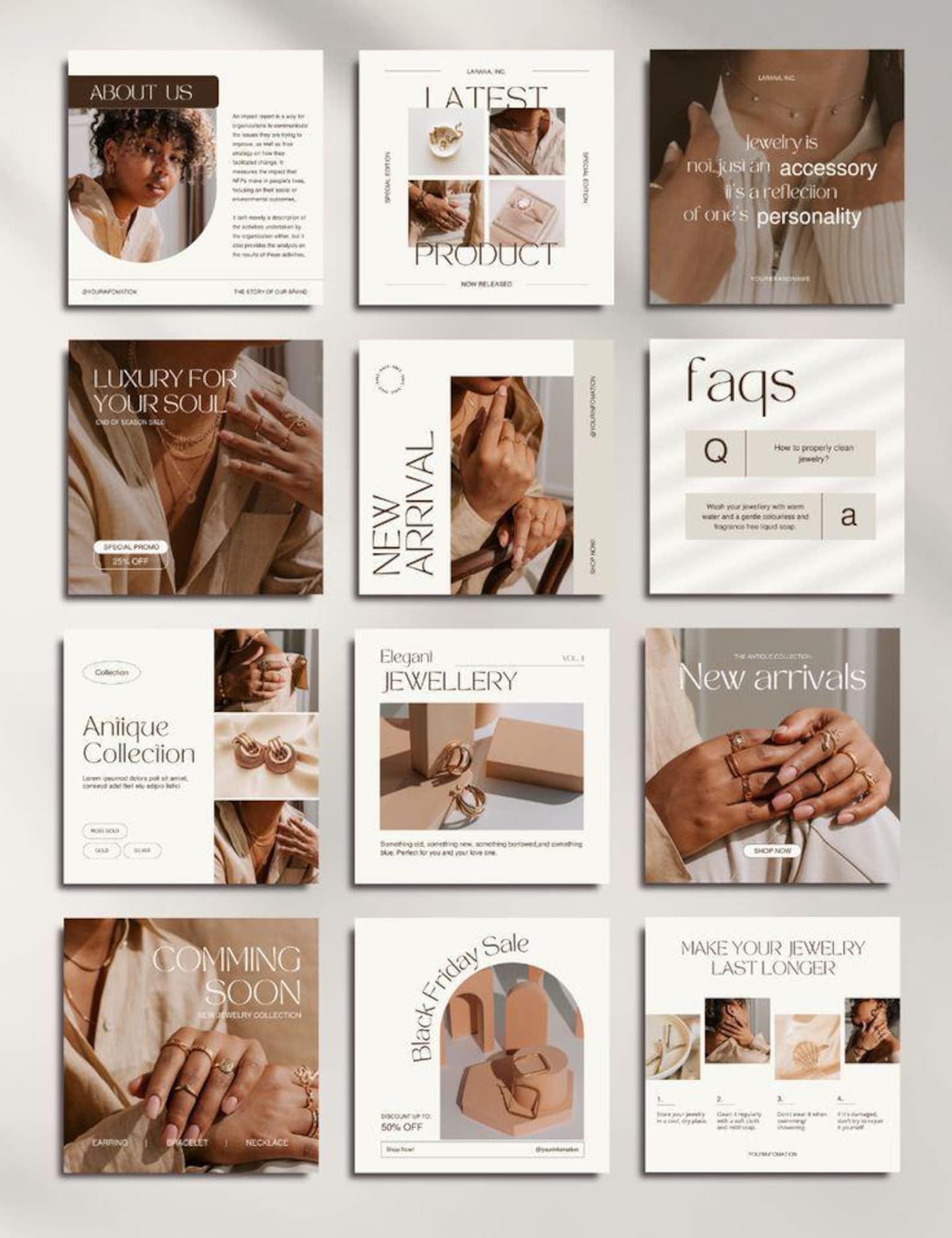 Neutral Instagram Template for Jewelry Business - Etsy