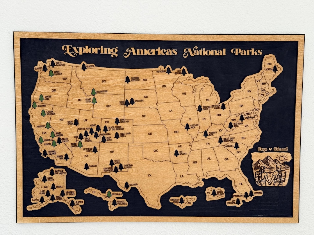 USA National Parks Map – Personalized Wooden Travel Tracker for ...