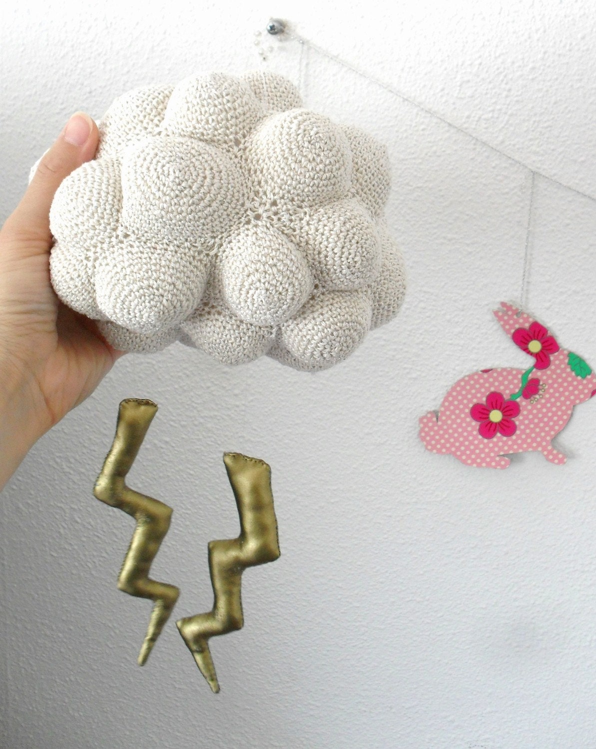 Nice Storm-cloud With Lightning Crochet Mobile - Etsy