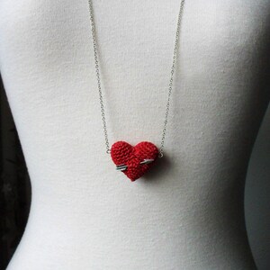 Long Necklace With Crochet Red Heart and Arrow. Wedding Necklace - Etsy