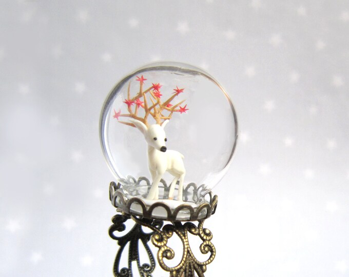Christmas Ring : Deer With Red Stars on Antlers-terrarium Ring. Fantasy ...