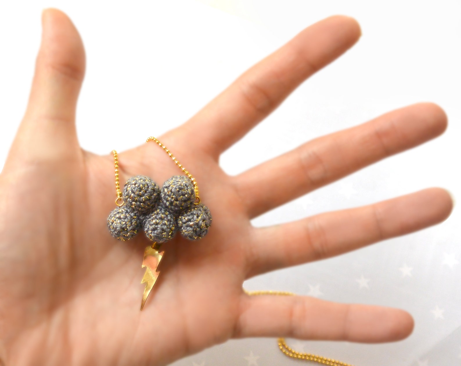 Storm Necklace With Cloud and Lightning- "little Storm"-gray Crochet ...