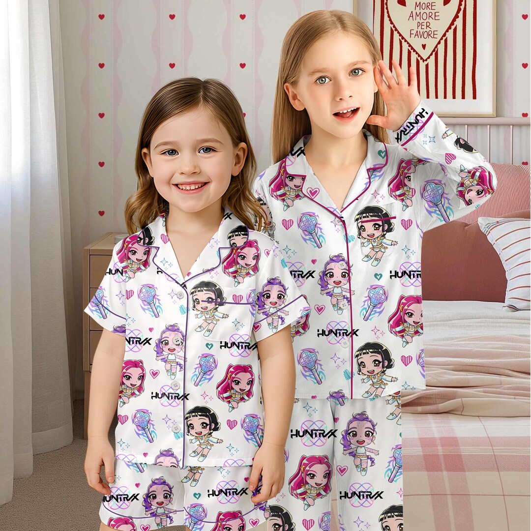 Huntrix Kpop Demon Hunter Girls Pajamas – Satin Chibi Sleepwear Set ...