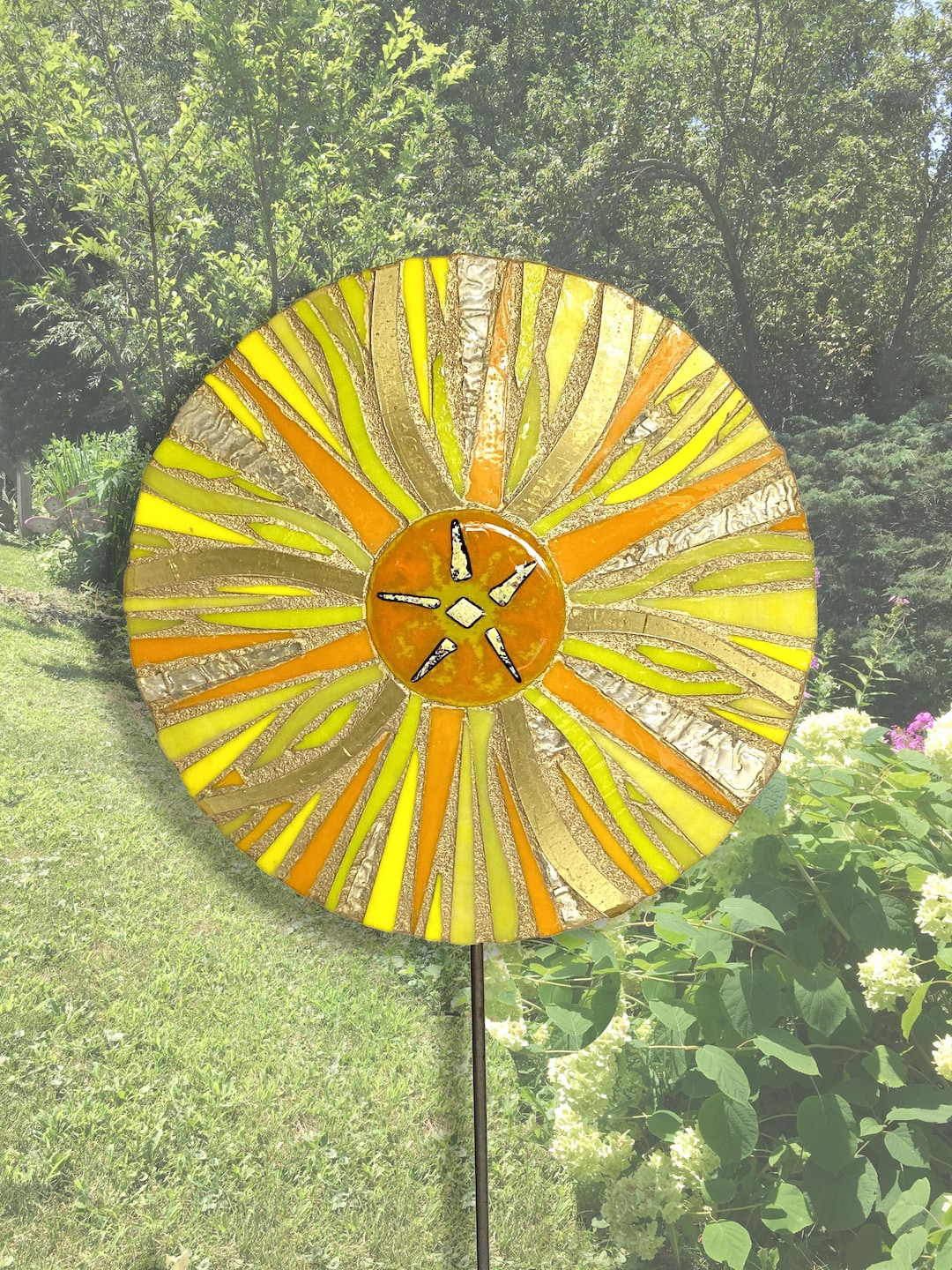 Stained Glass Mosaic Round Sun Circle Garden Stake - Etsy