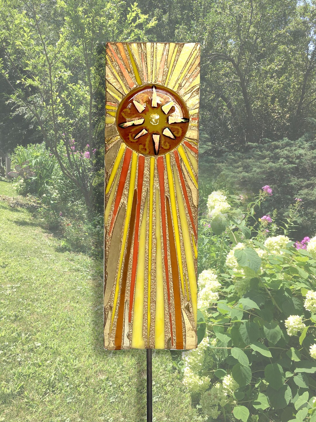 Stained Fused Glass Sunshine Mosaic Rectangle Garden Stake - Etsy