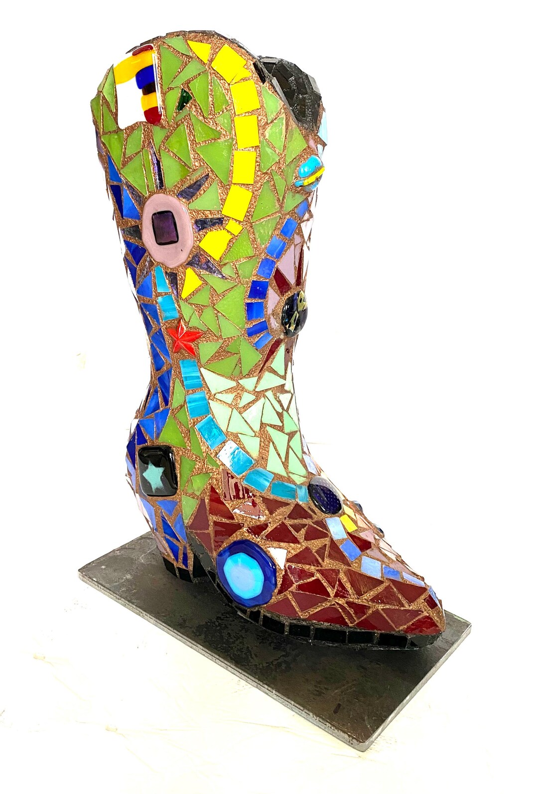 Stained Glass Mosaic Wonky Tonk Boot Garden Statue - Etsy