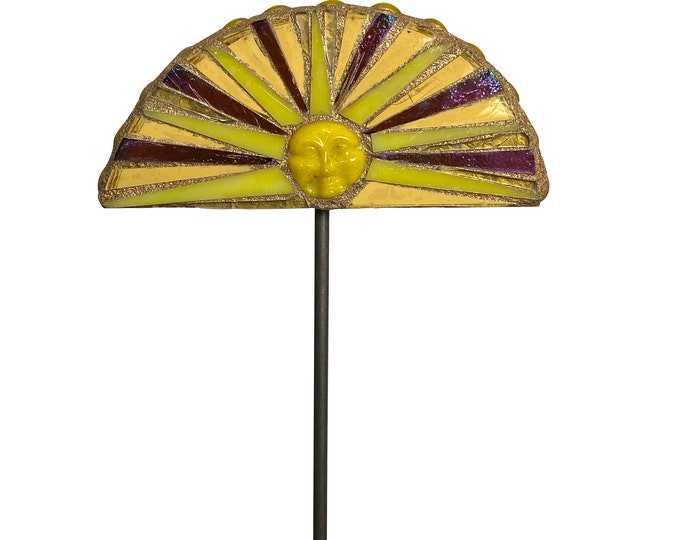 Stained Glass Mosaic Half Sun Face Garden Stake - Etsy