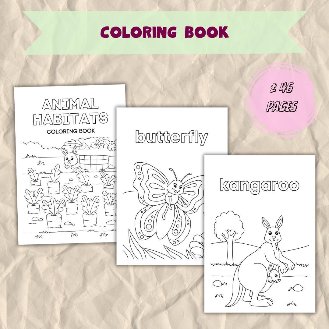 Animal Habitats Coloring Booklet in Grayscale Illustrative Style - Etsy ...