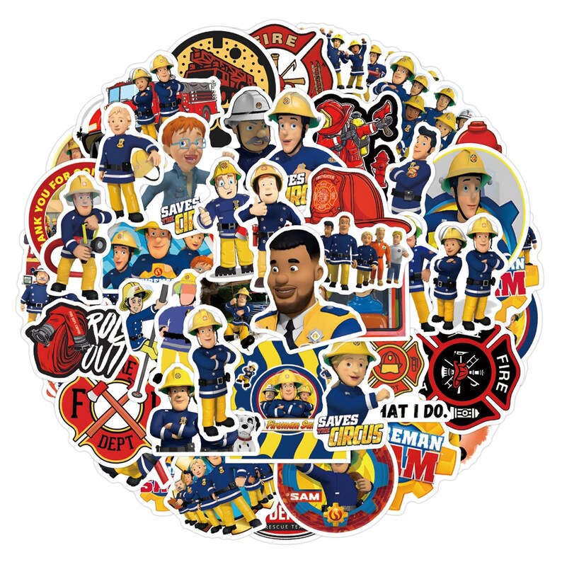 55pcs-fireman Sam Sticker, Custom Firefighter Sam Vinyl Decal, Animated ...