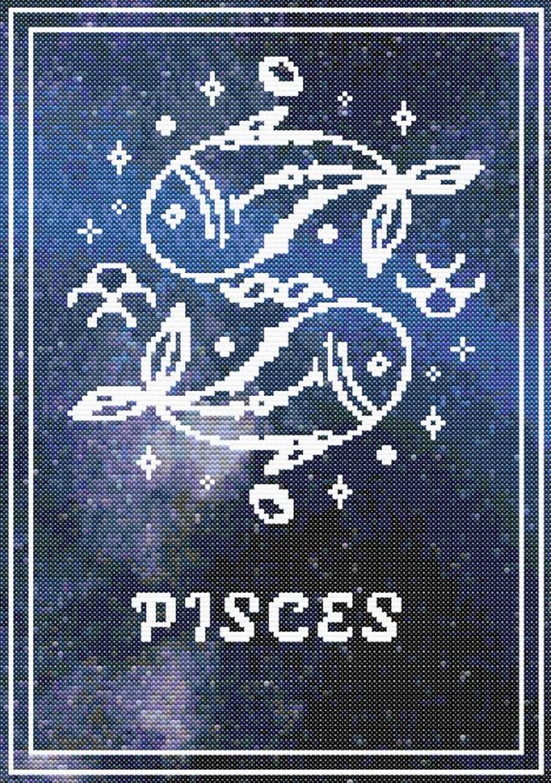 Pisces Zodiac Cross Stitch Pattern: Fish Constellation Embroidery (PDF ...