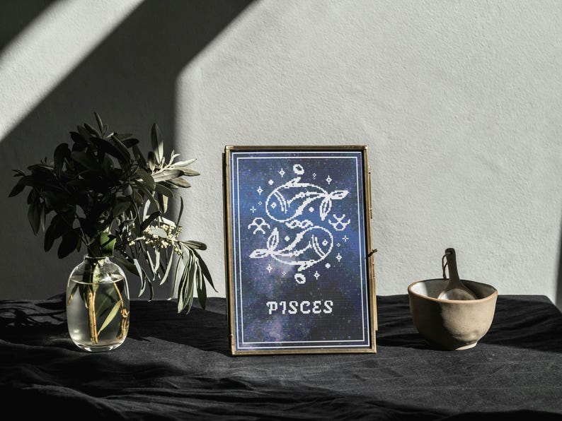 Pisces Zodiac Cross Stitch Pattern: Fish Constellation Embroidery (PDF ...