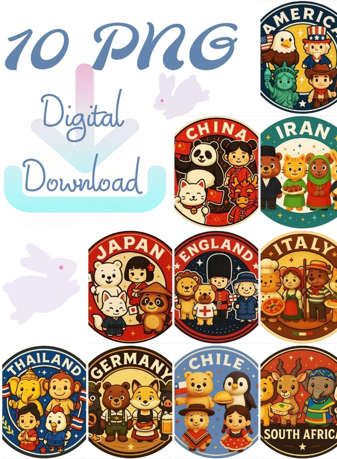 10 PNG Digital Download World Countries Kids Mascot Bundle | Cute ...