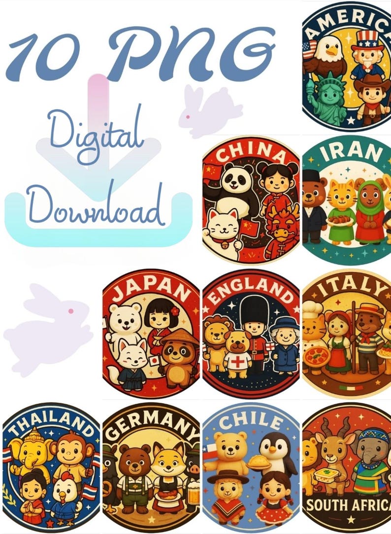 10 PNG Digital Download World Countries Kids Mascot Bundle | Cute ...