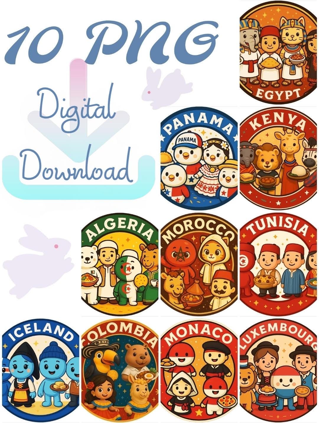 10 PNG Digital Download World Countries Kids Mascot Bundle | Cute ...
