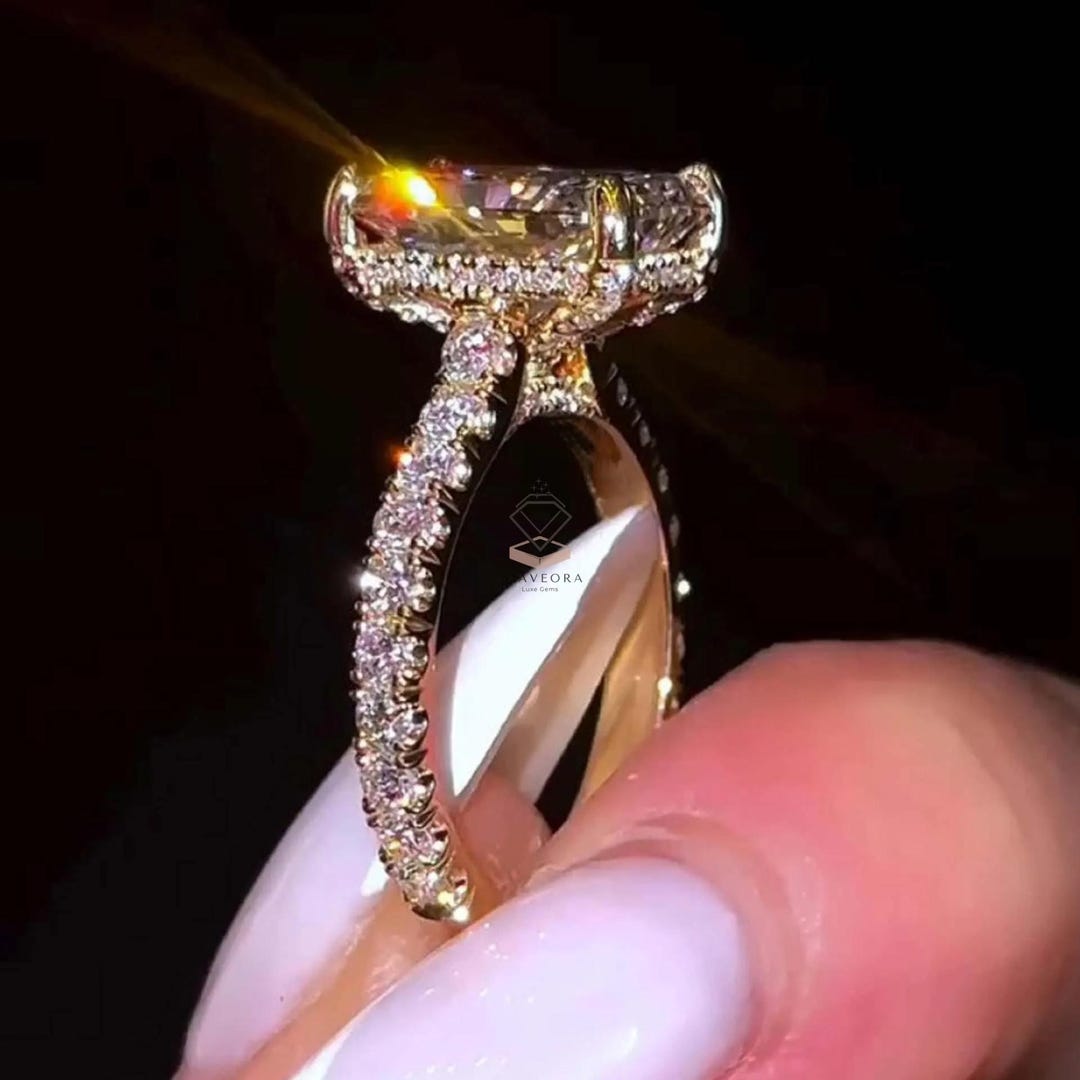 4CT Radiant Cut Moissanite Engagement Ring 14K/18K Solid Gold Diamond ...