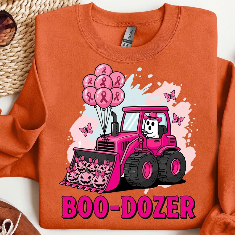 Boo-dozer PNG | Pink Breast Cancer Awareness Halloween Ghost Bulldozer ...