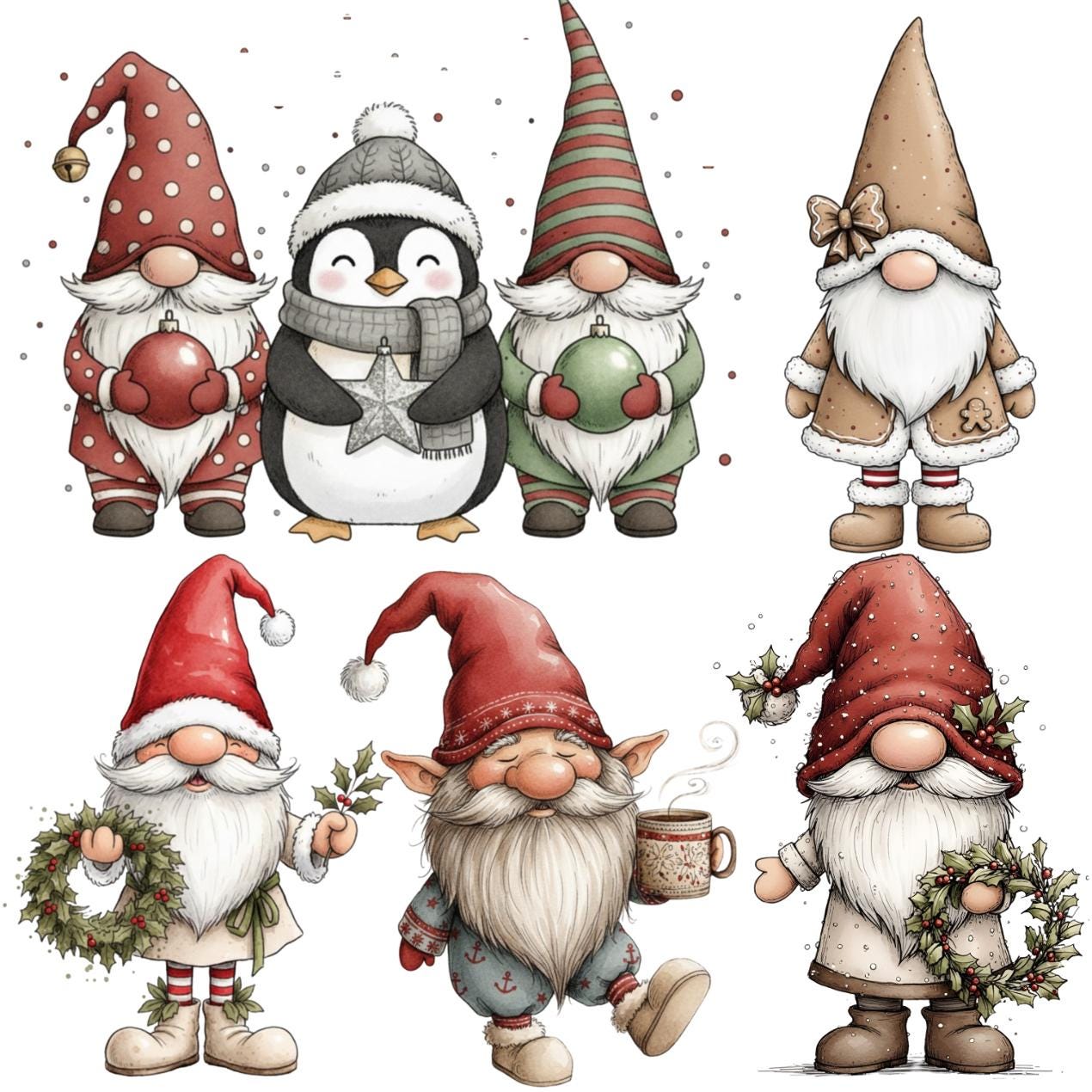 Christmas Little Gnomes Clipart: Festive Winter PNG Files (digital ...