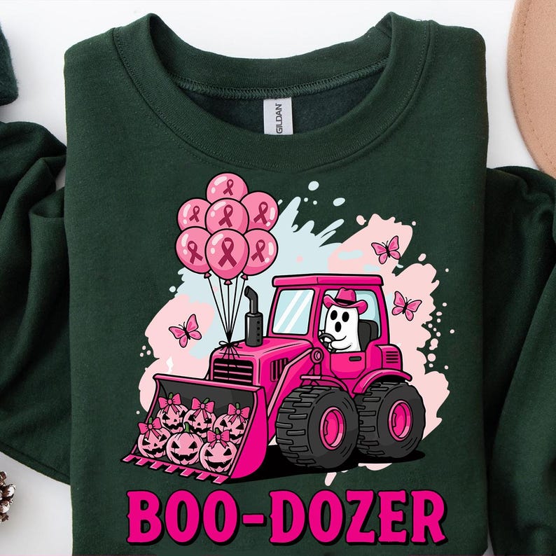 Boo-dozer PNG | Pink Breast Cancer Awareness Halloween Ghost Bulldozer ...