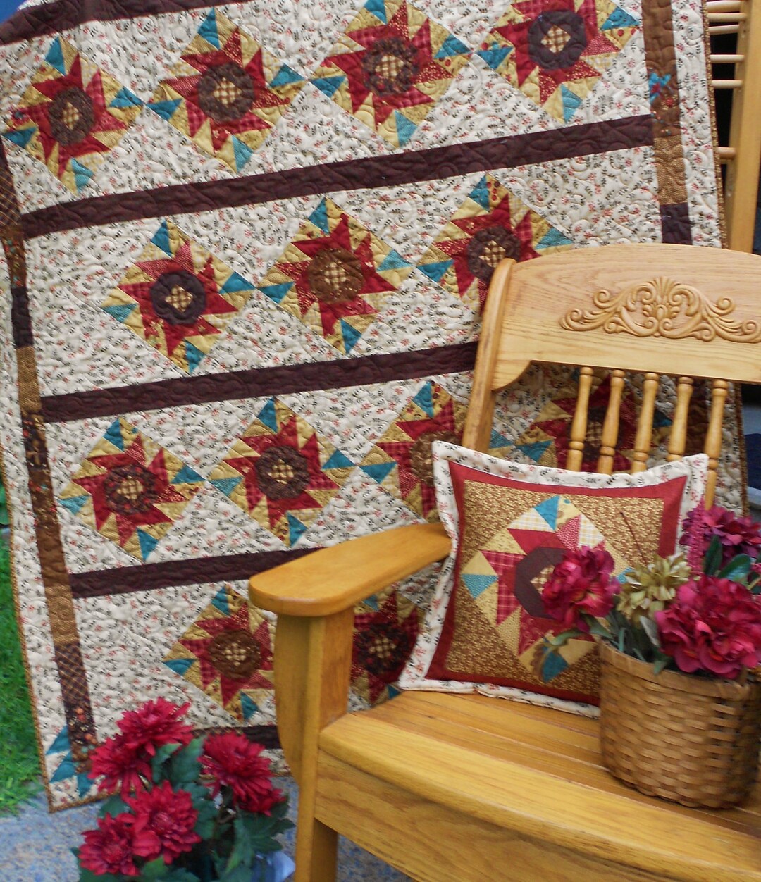 Chocolate Cosmos Quilt Pattern: Layer Cake Throw & Pillow (hard Copy ...