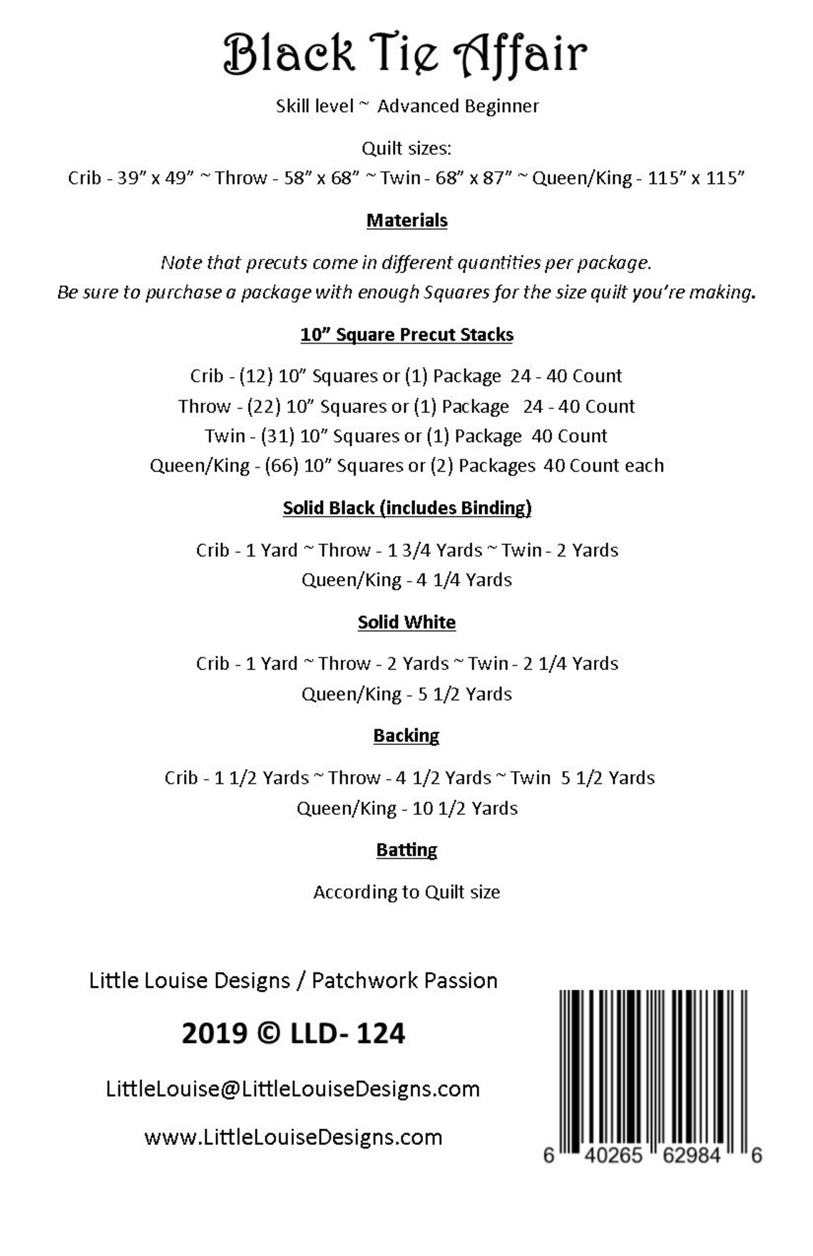 Black Tie Affair Layer Cake Quilt Pattern PDF INSTANT - Etsy