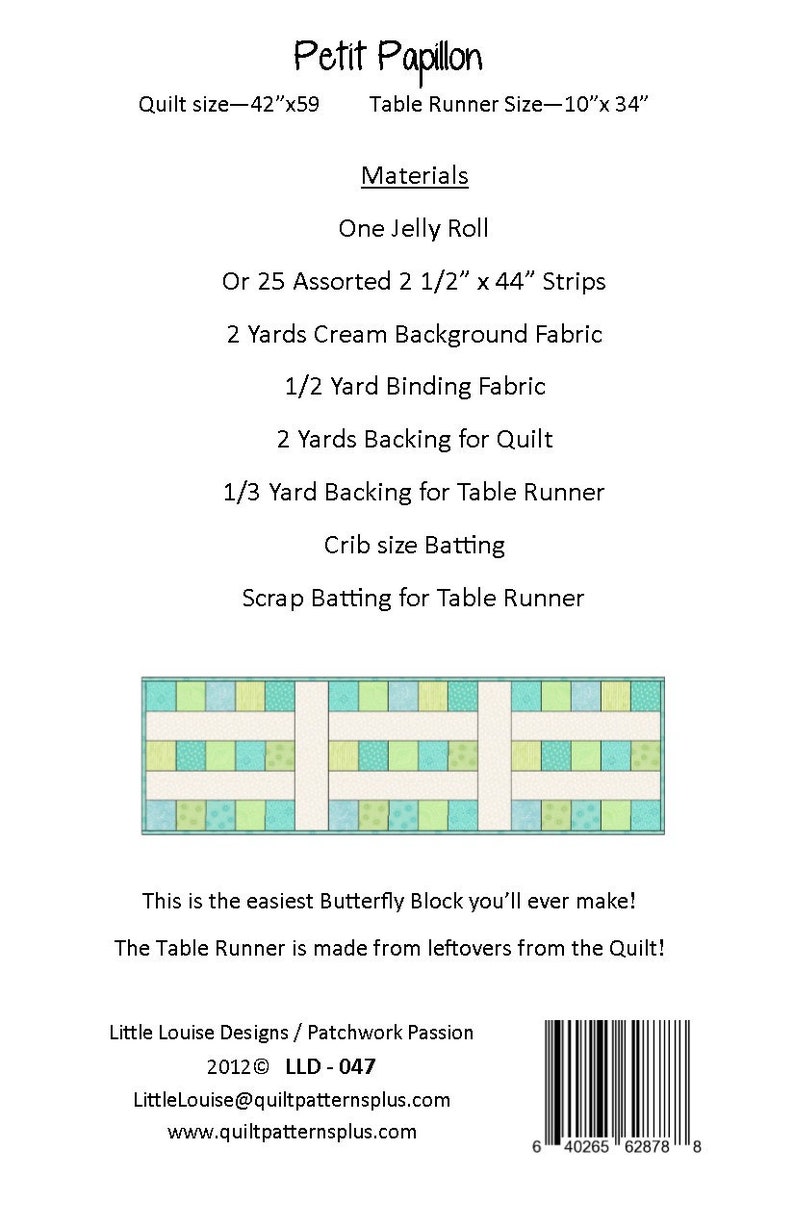 Petit Papillon Baby Quilt and Table Runner Pattern - PDF INSTANT ...