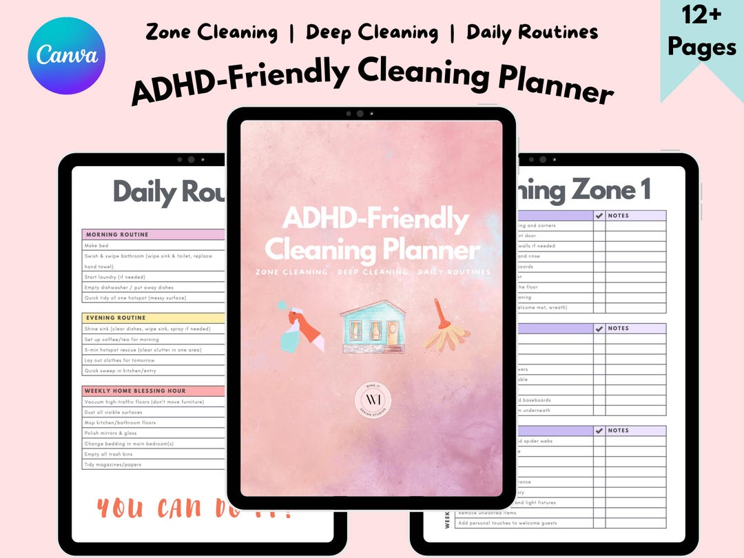 Adhd-friendly Cleaning Planner — Printable + Editable PDF, Zone ...
