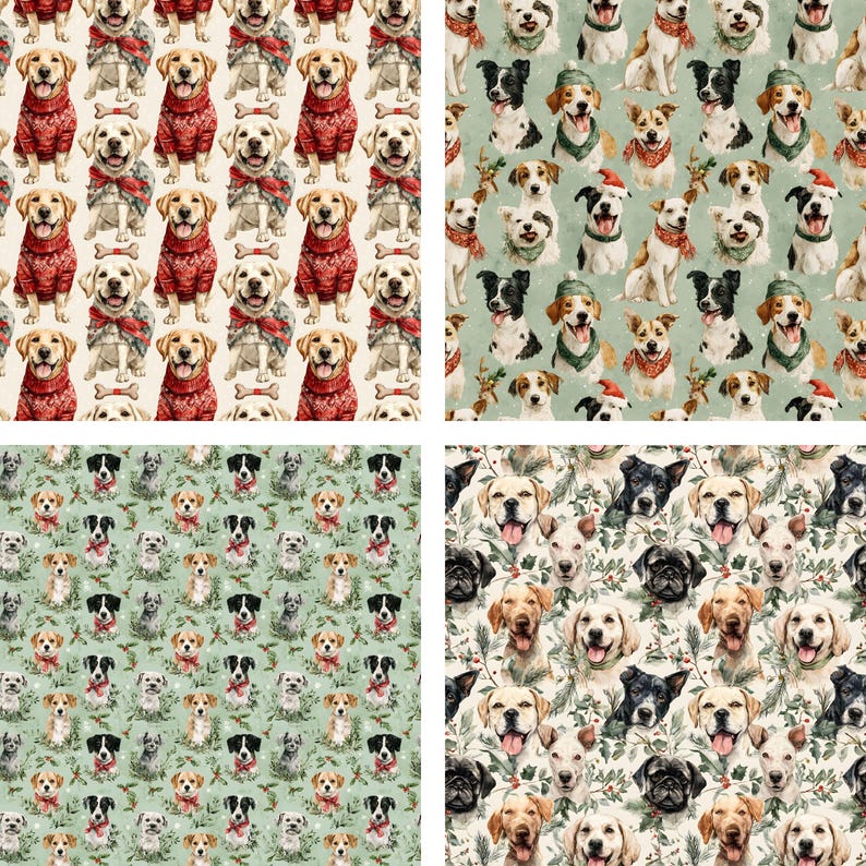 Christmas Puppy Digital Paper: Seamless Holiday Dog Pattern (12 JPG ...