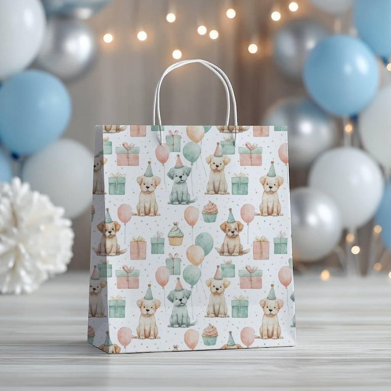 Cute Dogs Birthday Party Seamless Pattern,party Animals Digital Paper ...