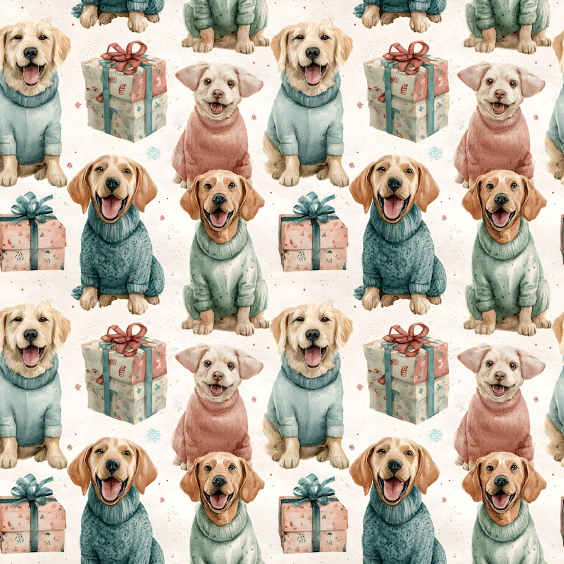 Christmas Puppy Digital Paper: Seamless Holiday Dog Pattern (12 JPG ...