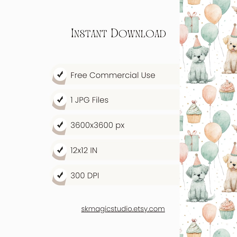 Cute Dogs Birthday Party Seamless Pattern,party Animals Digital Paper ...